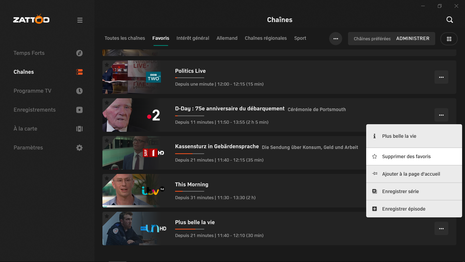 Favoris – Zattoo Support