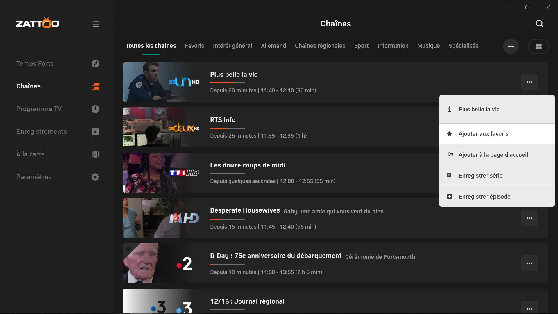 Favoris – Zattoo Support