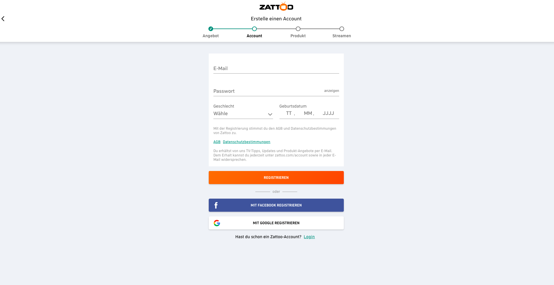 Einloggen und Registrieren – Zattoo Support